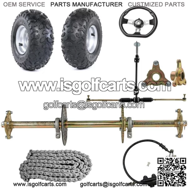 32" Go Kart Rear Axle Kit 6" Wheels Steering Tie Rod Rack Assembly Quad ...